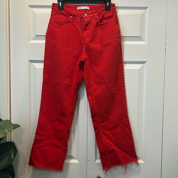 Zara | Jeans | Euc Zara Red Flare Wide Leg Jeans | Poshmark